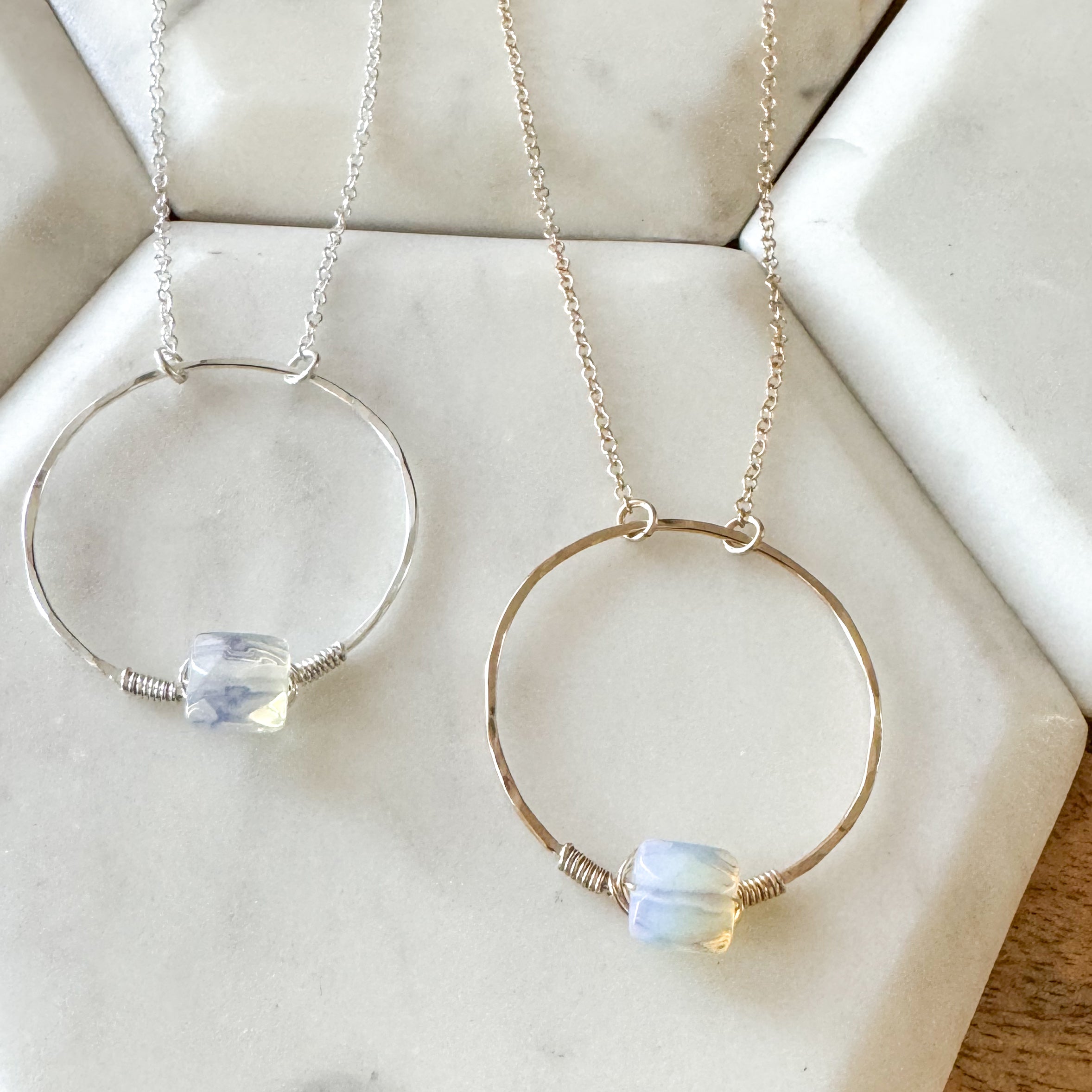 Opal wrapped hoop necklace – Jennifer Engel Designs